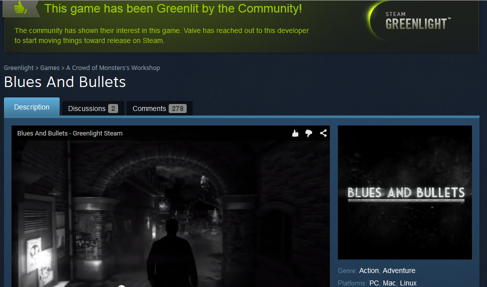 The community approves Blues And Bullets on Steam :) news - IndieDB