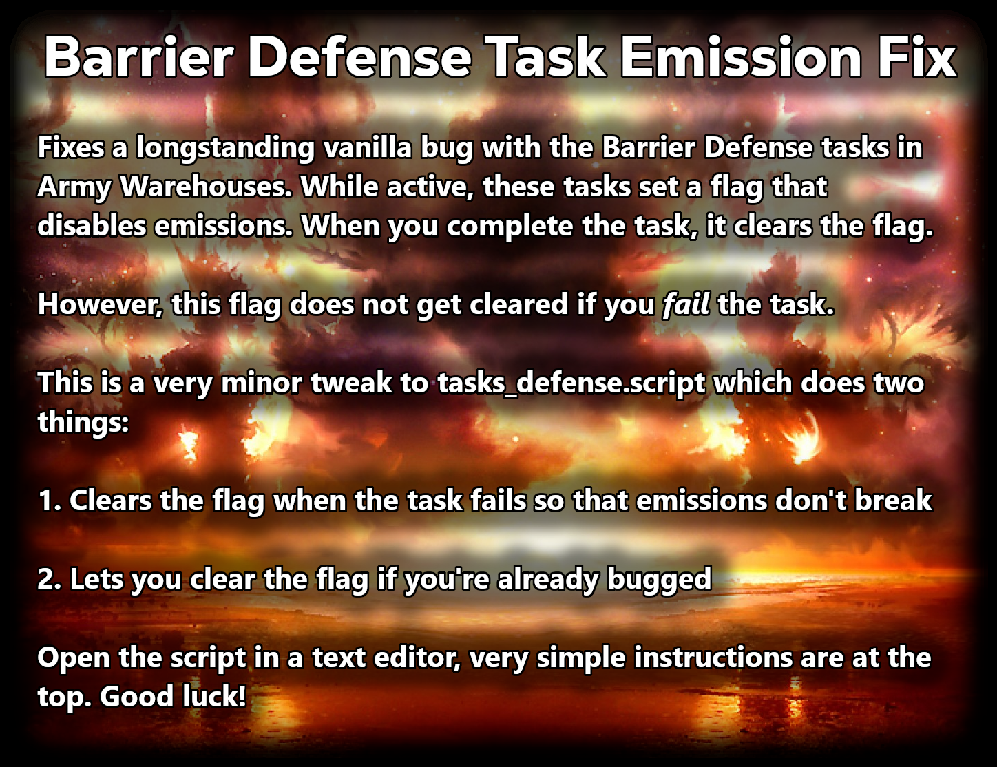 Barrier Defense Task Emission Fix 1.1 for Anomaly 1.5.2 addon - IndieDB